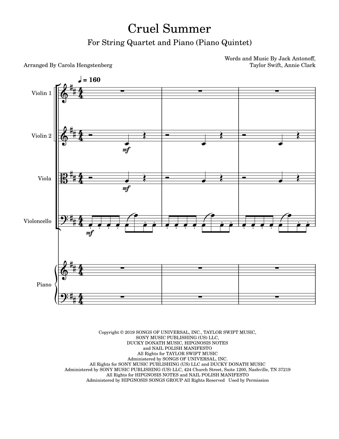 Cruel Summer (arr. Carola Hengstenberg) by Taylor Swift Sheet Music for ...
