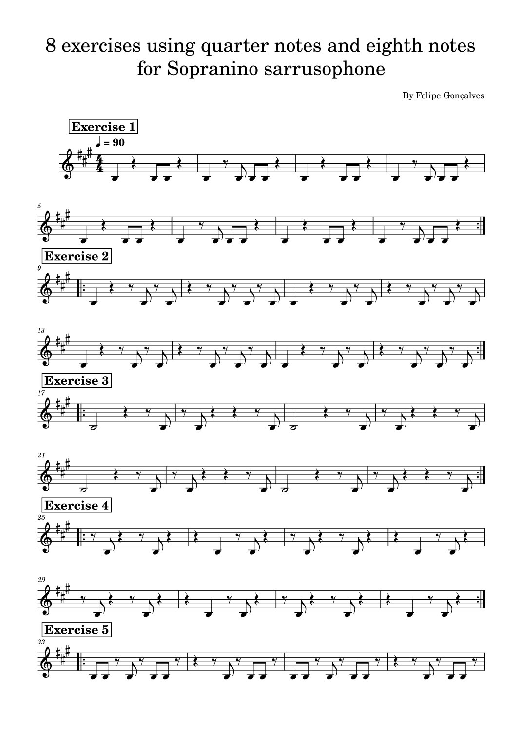 8 exercises using quarter notes and eighth notes for Sopranino ...