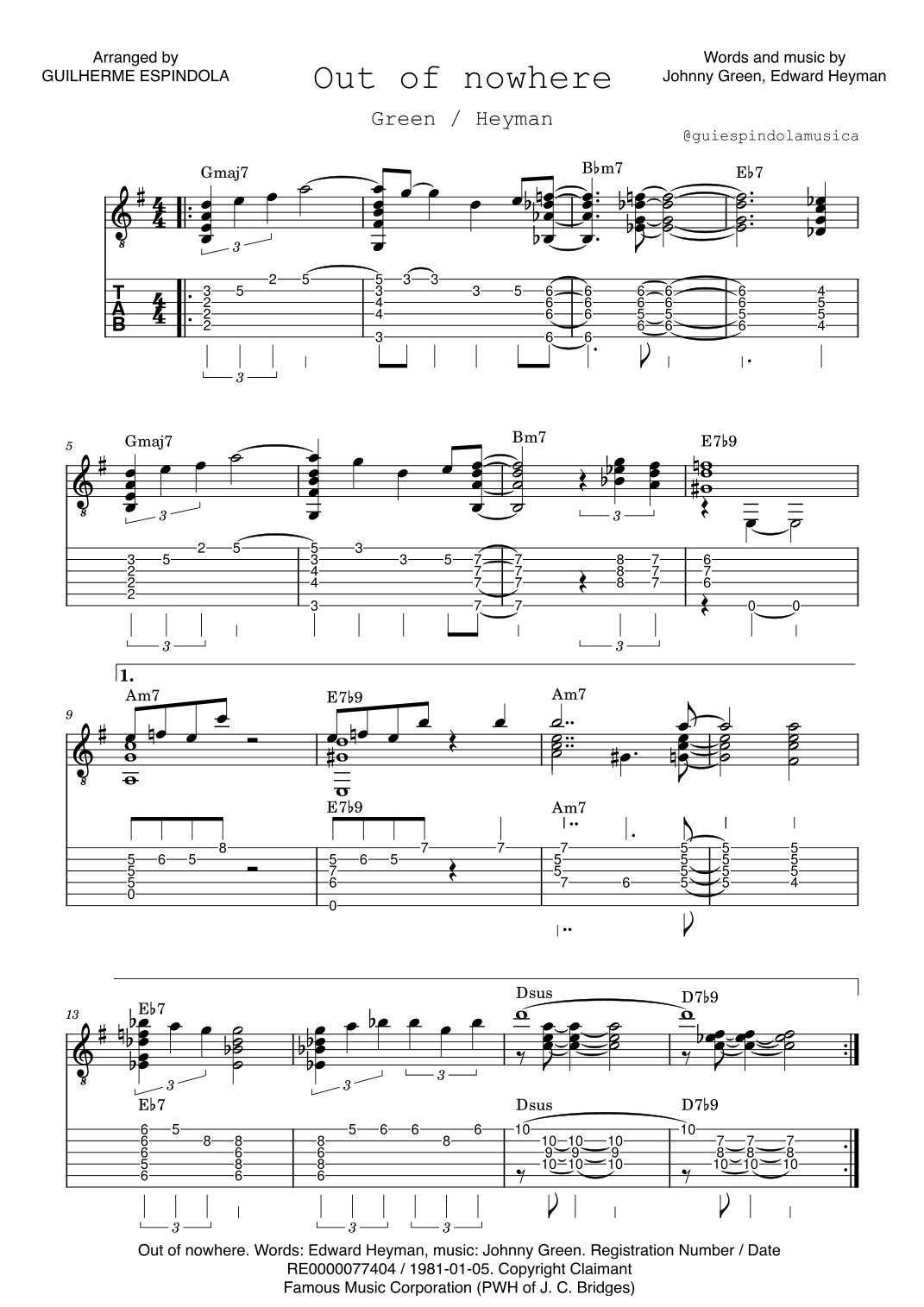 Out Of Nowhere (arr. Guilherme Espindola) by Buddy De Franco Sheet ...