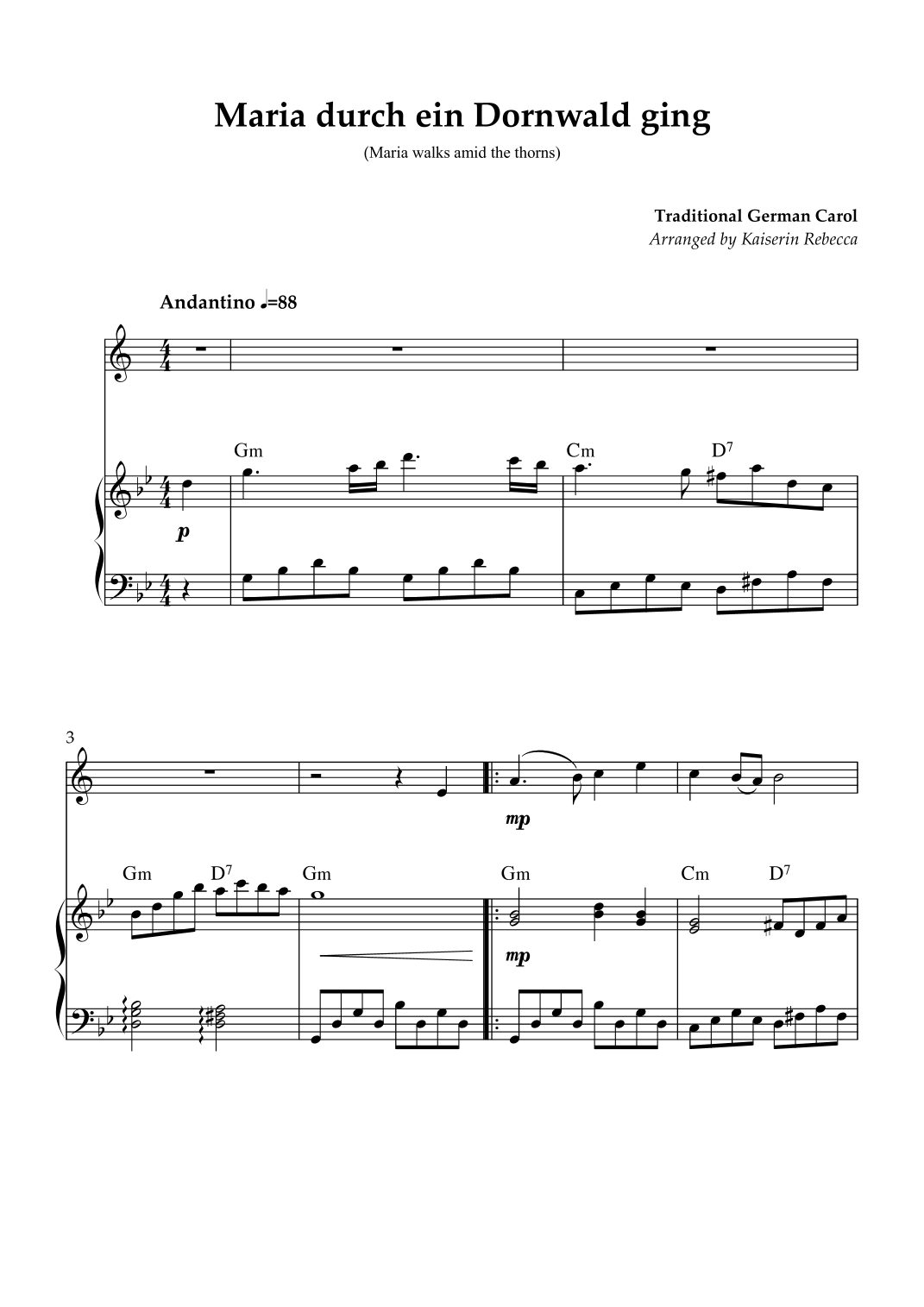 Maria durch ein Dornwald ging (Maria walks amid the thorns) (arr ...