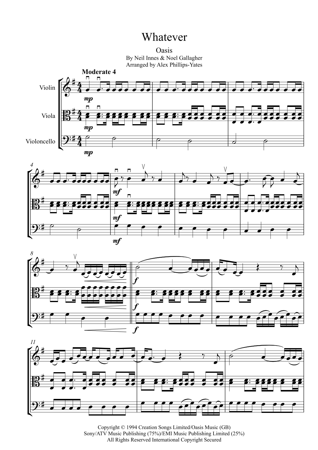 Whatever (arr. Alex Phillips-Yates) by Oasis Sheet Music for String ...