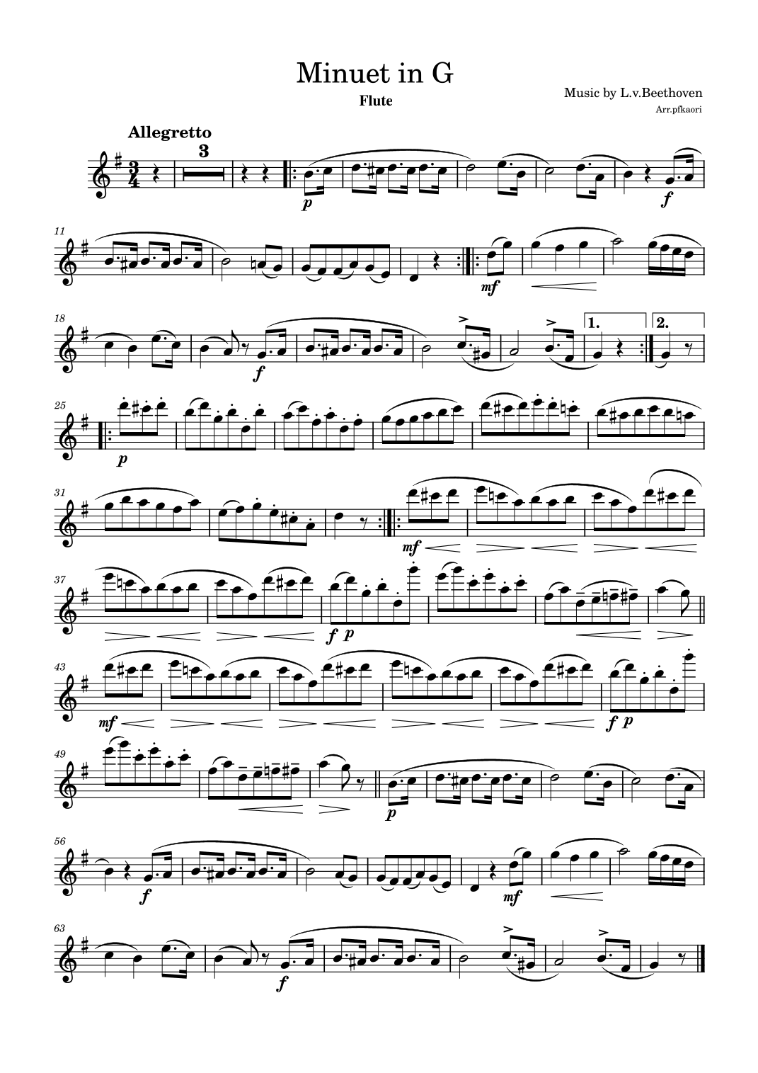 "Minuet in G" Piano Trio, Flute & Cello (arr. pfkaori) by L.v.Beethoven ...
