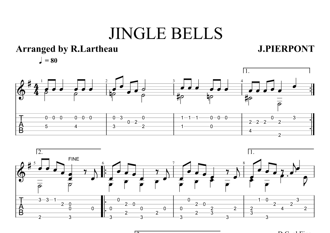 Jingle Bells (arr. Roger Lartheau) by J. Pierpont Sheet Music for Guitar Tab at Sheet Music Direct
