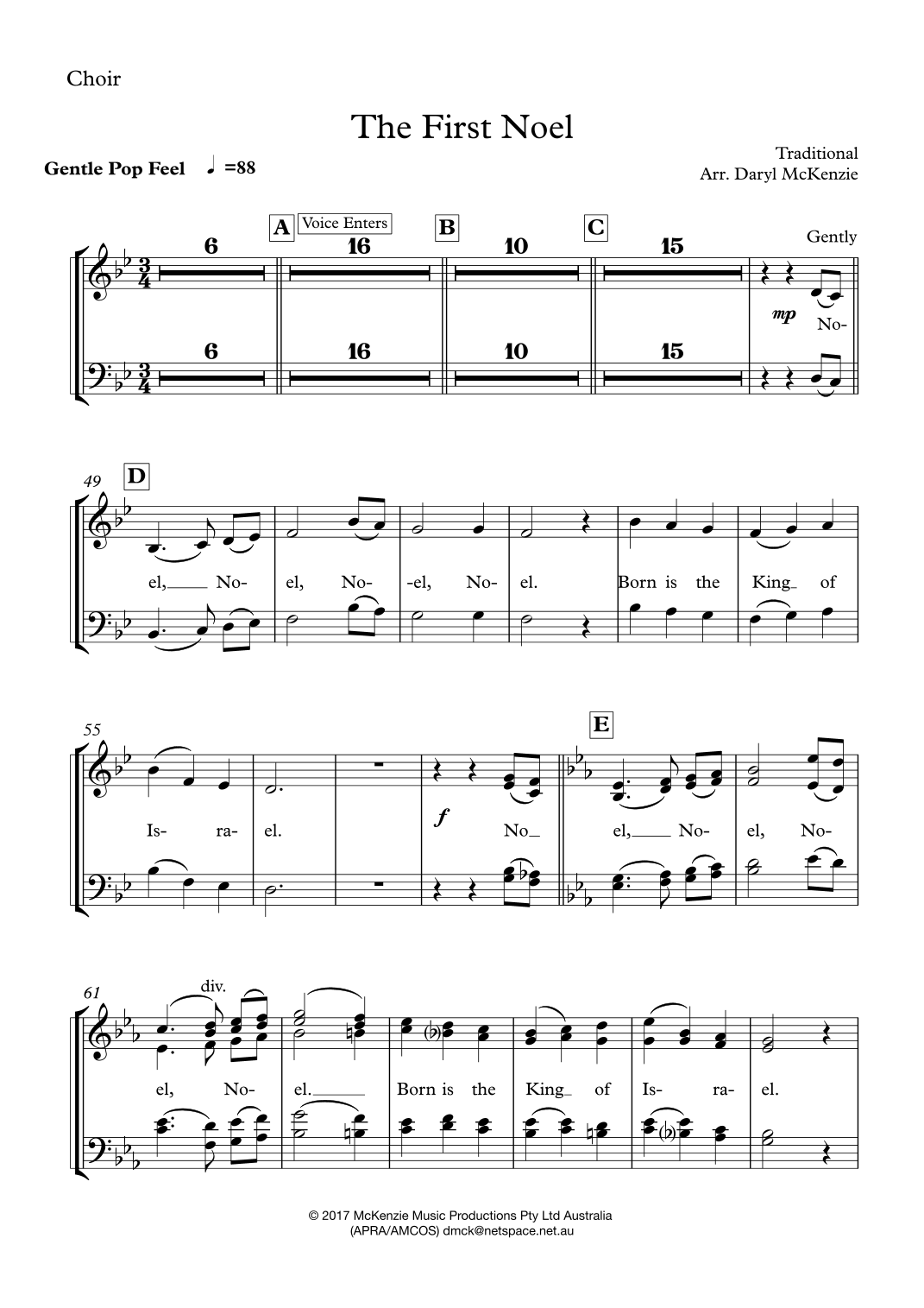 The First Noel – Choir Parts (SATB) for Band or Orchestra arrangement ...