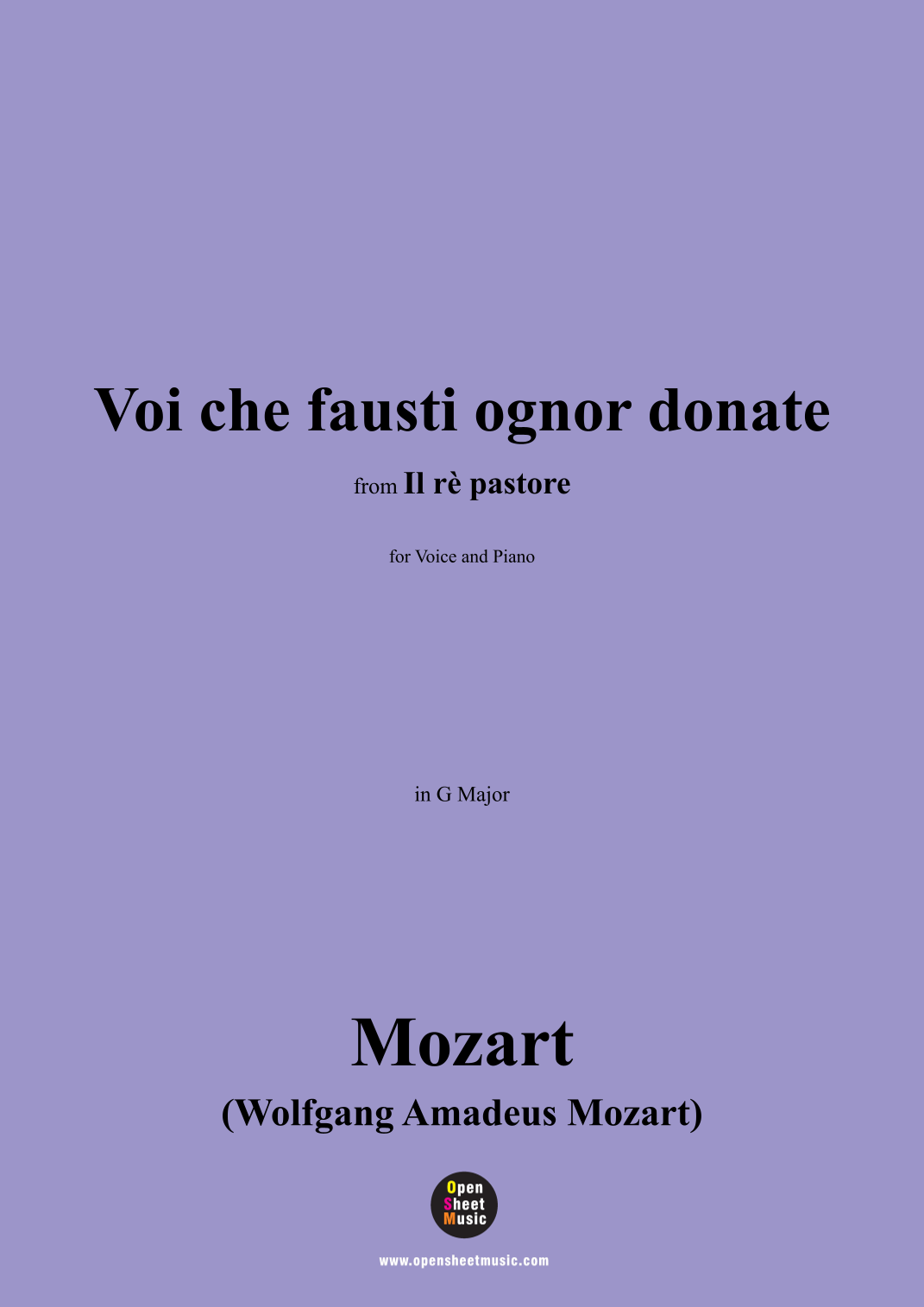 W. A. Mozart-Voi che fausti ognor donate,in G Major (arr. OSM Press) by Wolfgang Amadeus Mozart ...