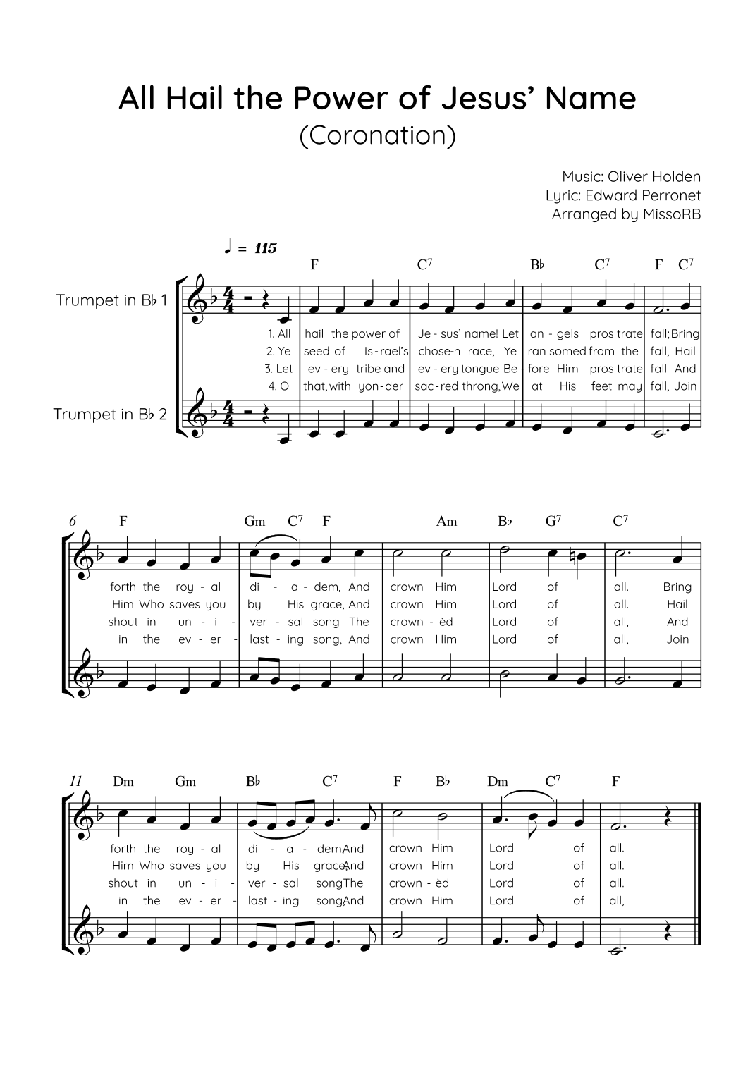 All Hail the Power of Jesus’ Name (Coronation) - Trumpet Duet in Eb ...