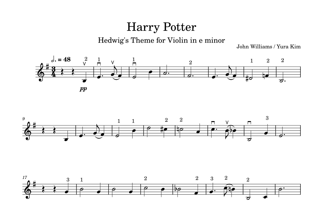 Hedwig's Theme (Harry Potter) in e minor - Easy Violin (arr. Yura Kim ...