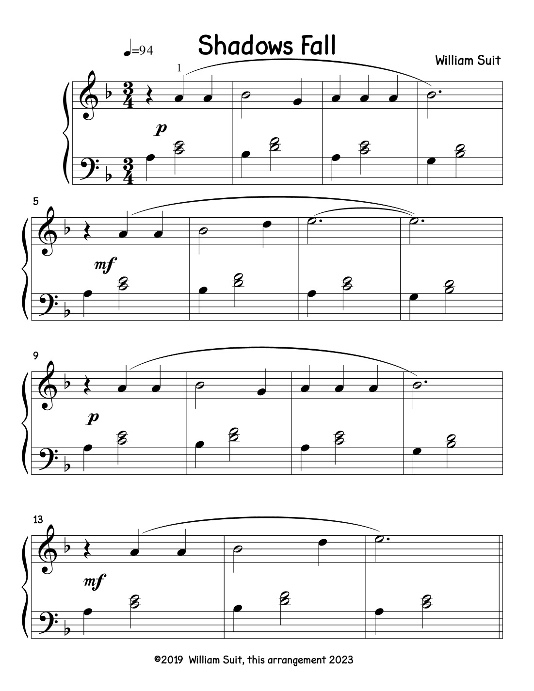 Shadows Fall by William Suit Sheet Music for Piano Solo at Sheet Music ...