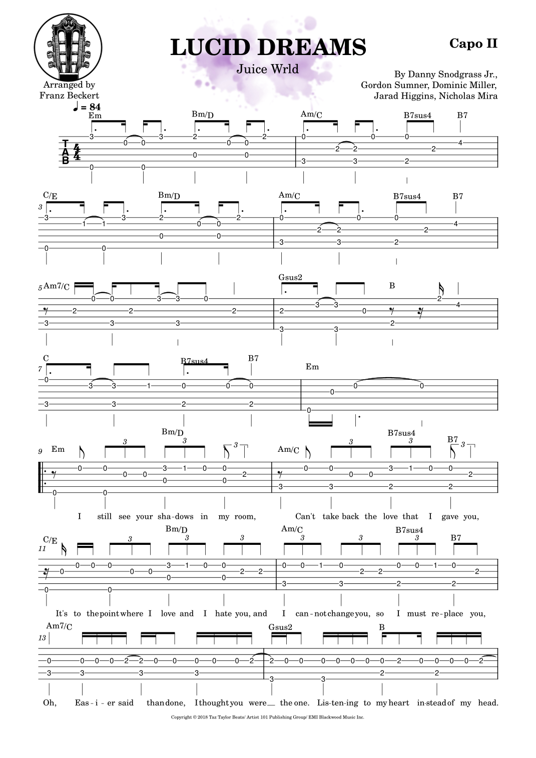 Lucid Dreams (arr. Franz Beckert) by Juice Wrld Sheet Music for Solo Guitar at Sheet Music Direct