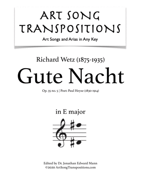 WETZ: Gute Nacht, Op. 35 no. 5 (transposed to E major) (arr ...