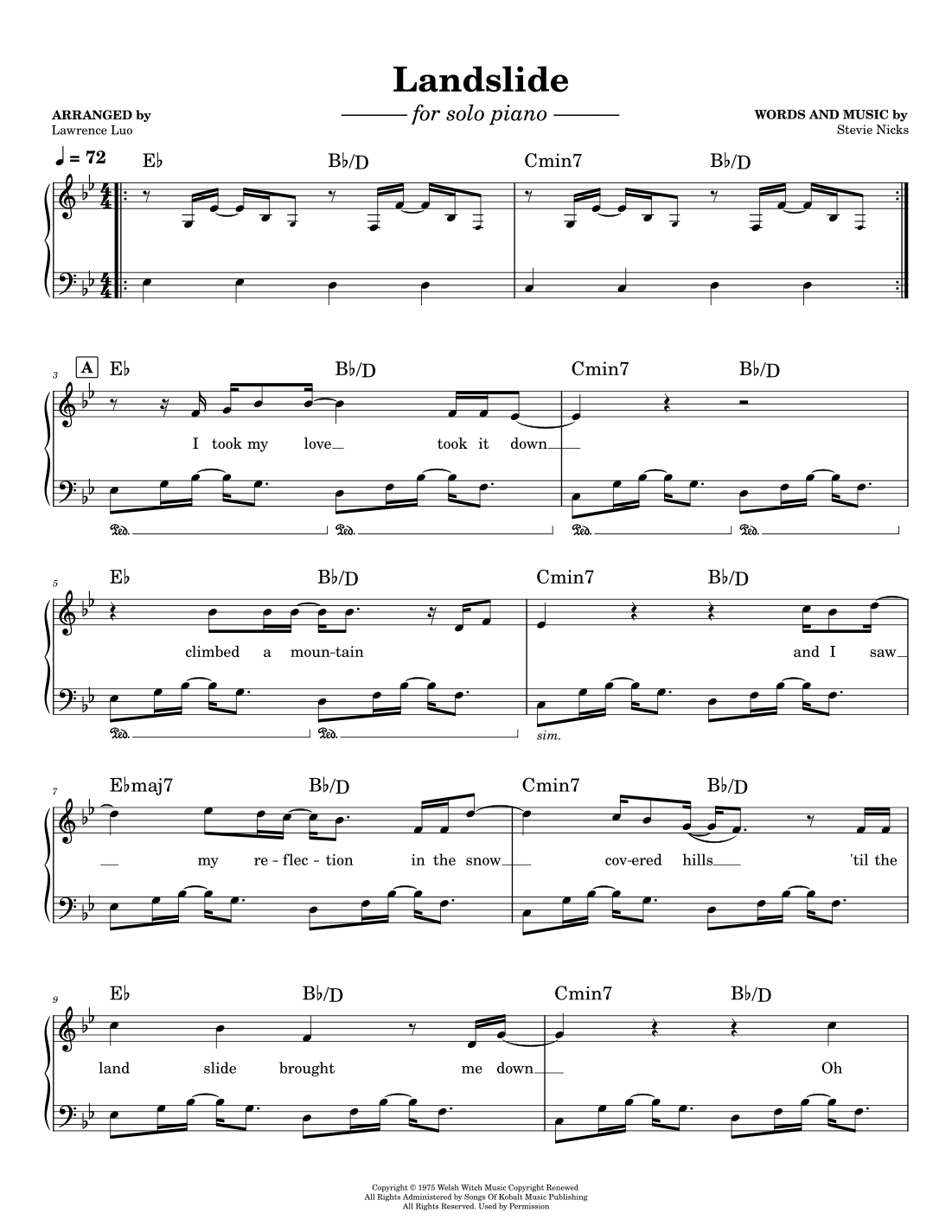 Landslide (arr. Lawrence Luo) by Fleetwood Mac Sheet Music for Piano ...