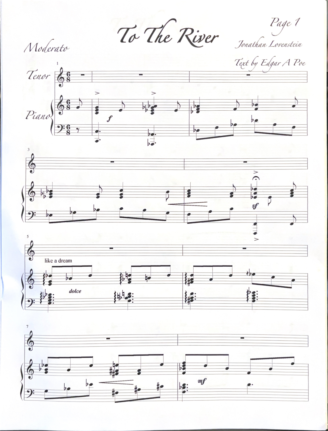 To The River by Text by Edgar Allan Poe Sheet Music for Piano & Vocal ...