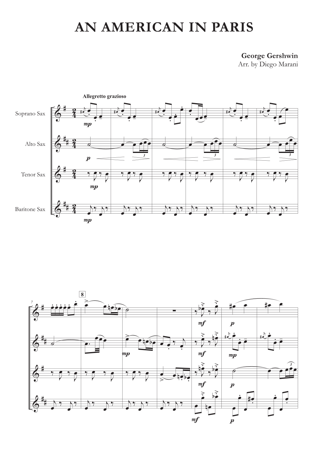 An American in Paris for Saxophone Quartet (arr. Diego Marani) by ...