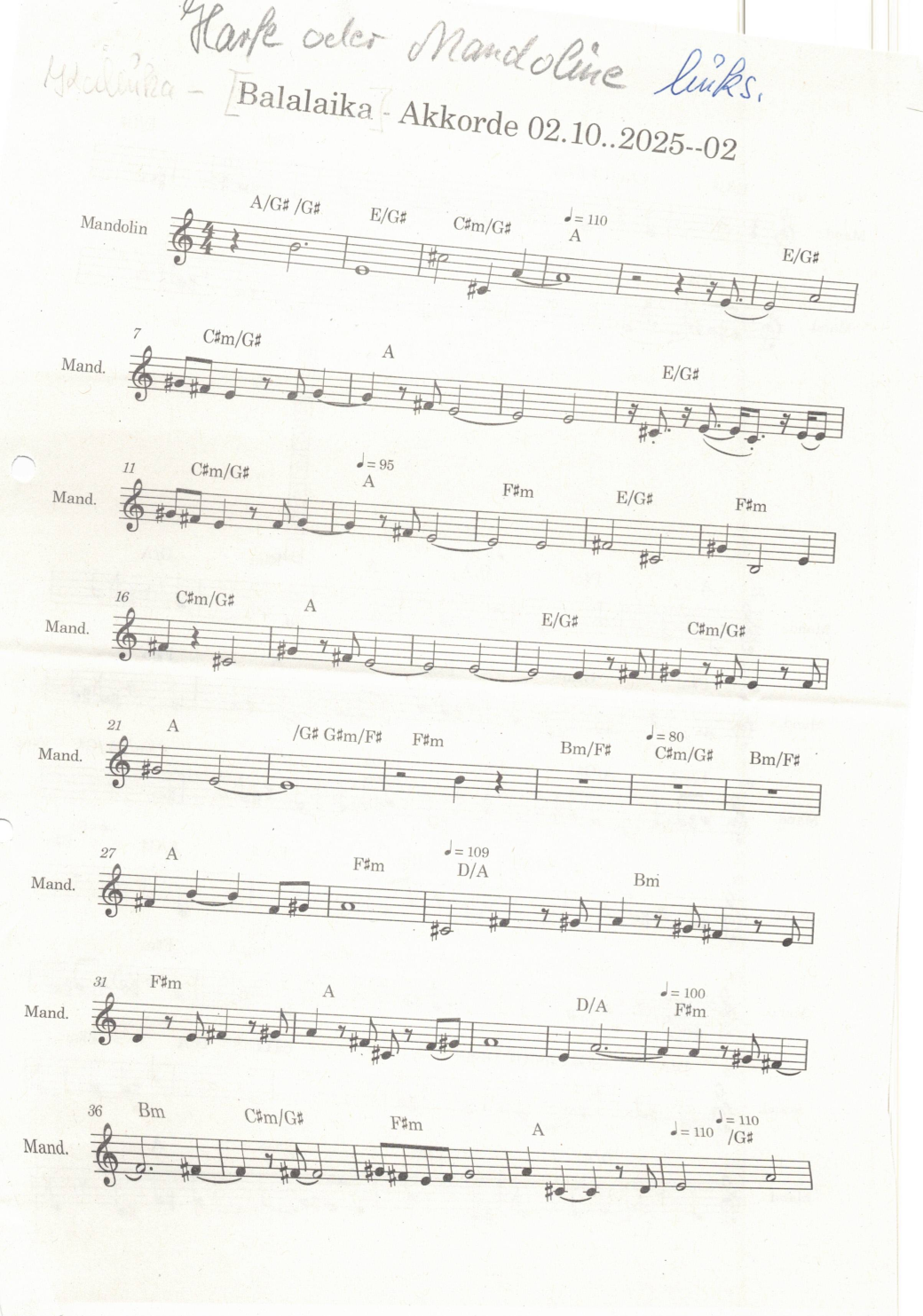 Balalaika - Russland's Seele. Mandoline - Harfe- Musiknoten- Akkorde ...