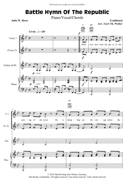 Battle Hymn Of The Republic Sheet Music | American Traditional | Piano ...