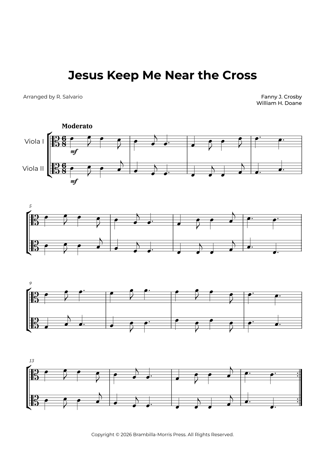 Jesus Keep Me Near the Cross - Viola Duet (arr. R. Salvario by William ...