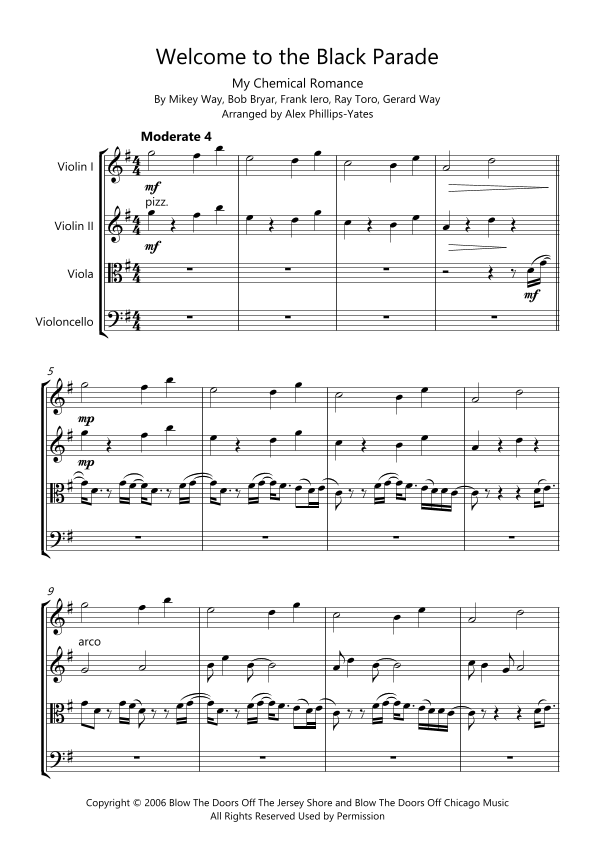 Welcome To The Black Parade (arr. Alex Phillips-Yates by My Chemical ...