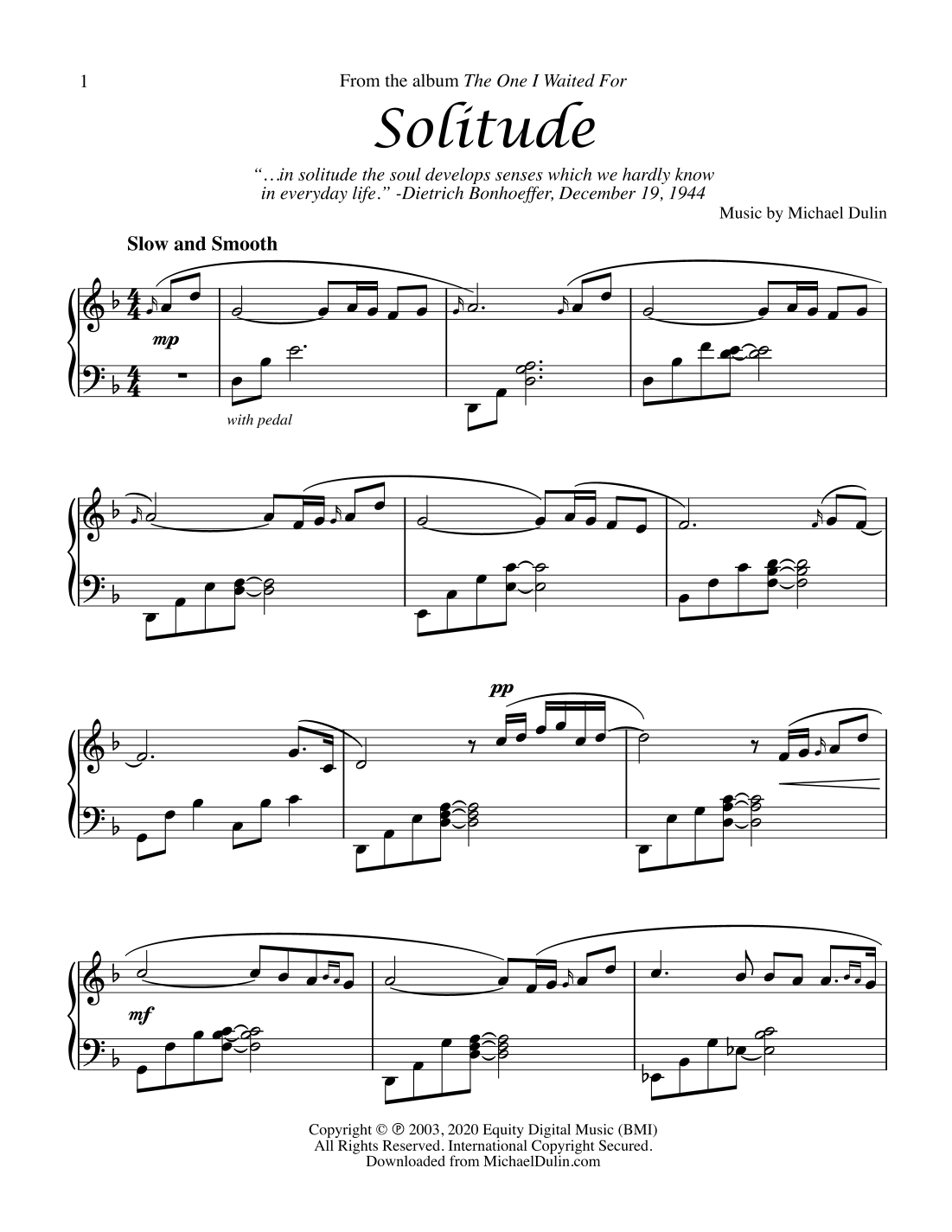 Solitude by Michael Dulin Sheet Music for Piano Solo at Sheet Music Direct
