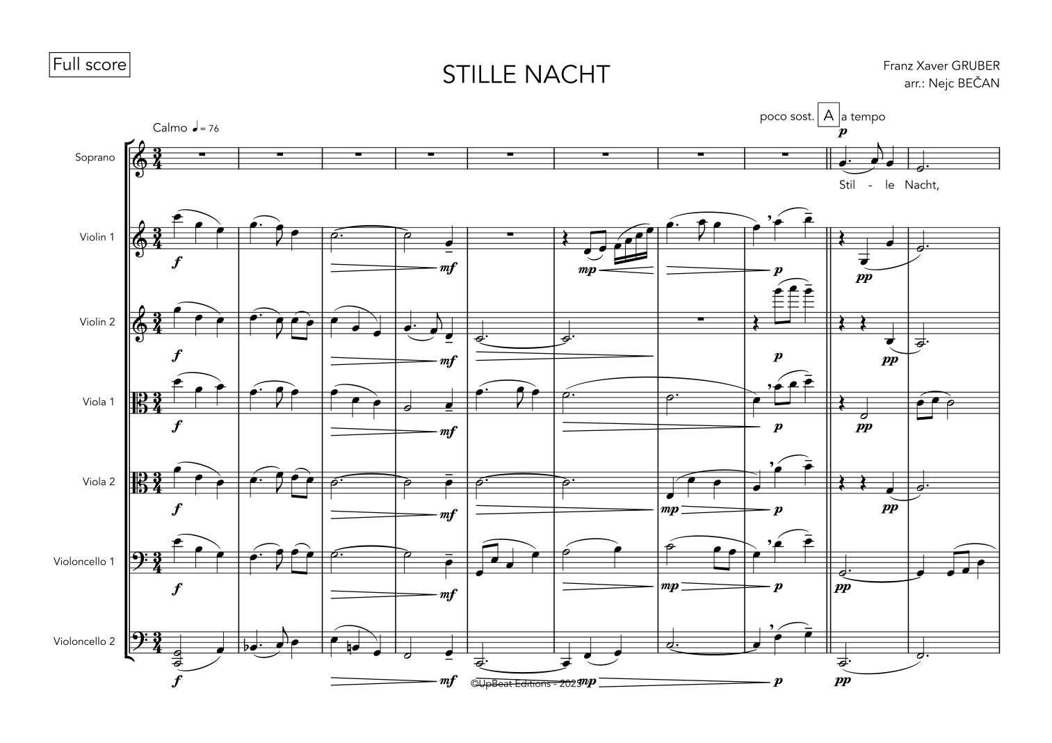 SILENT NIGHT (Stille Nacht) (arr. Nejc Bečan) by Franz Xavier Gruber ...