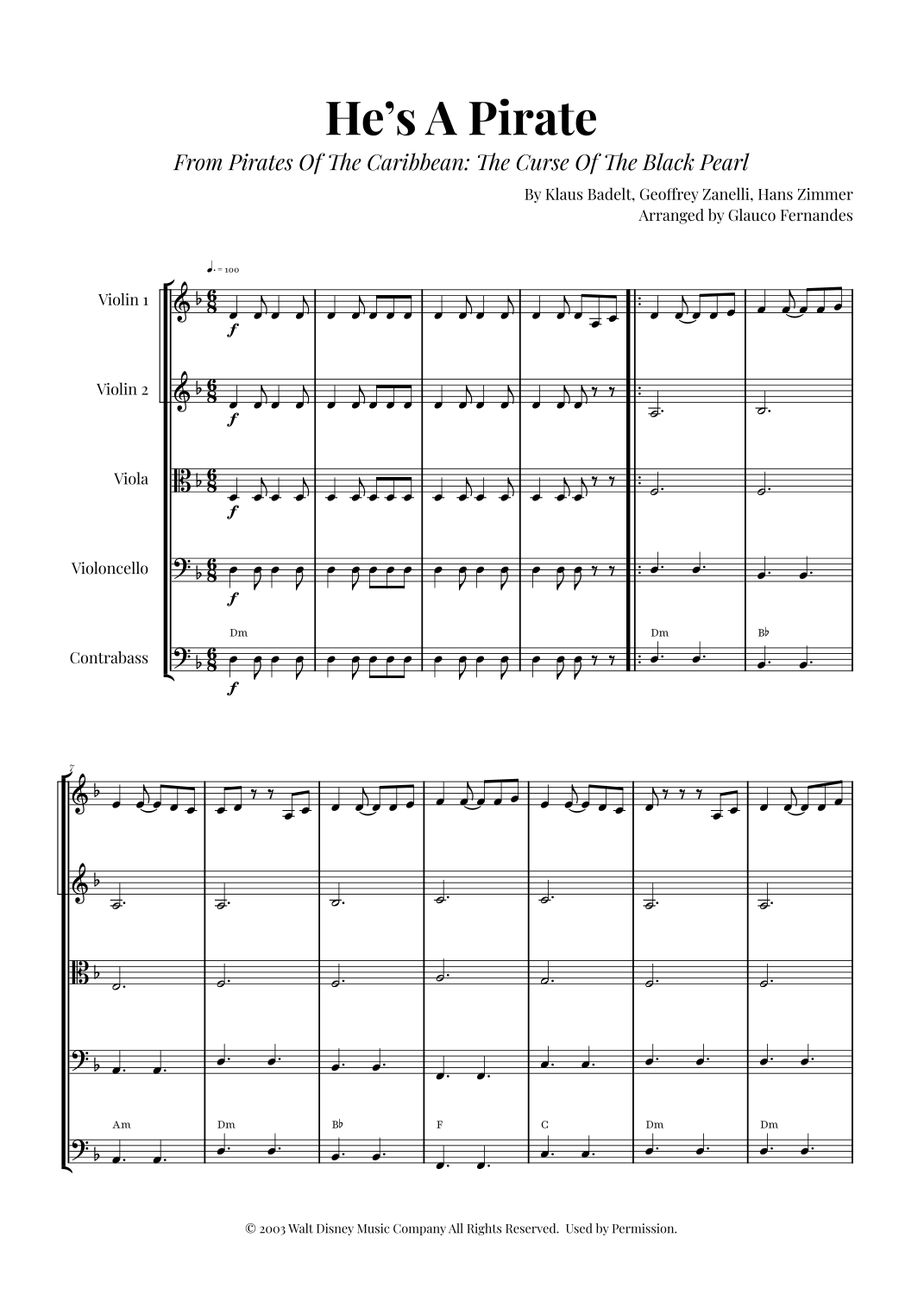 He's A Pirate (arr. Glauco Fernandes) by Geoffrey Zanelli Sheet Music ...