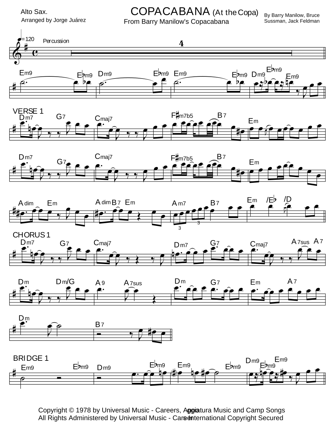 Copacabana (At The Copa) (arr. Jorge Juarez) by Barry Manilow Sheet ...