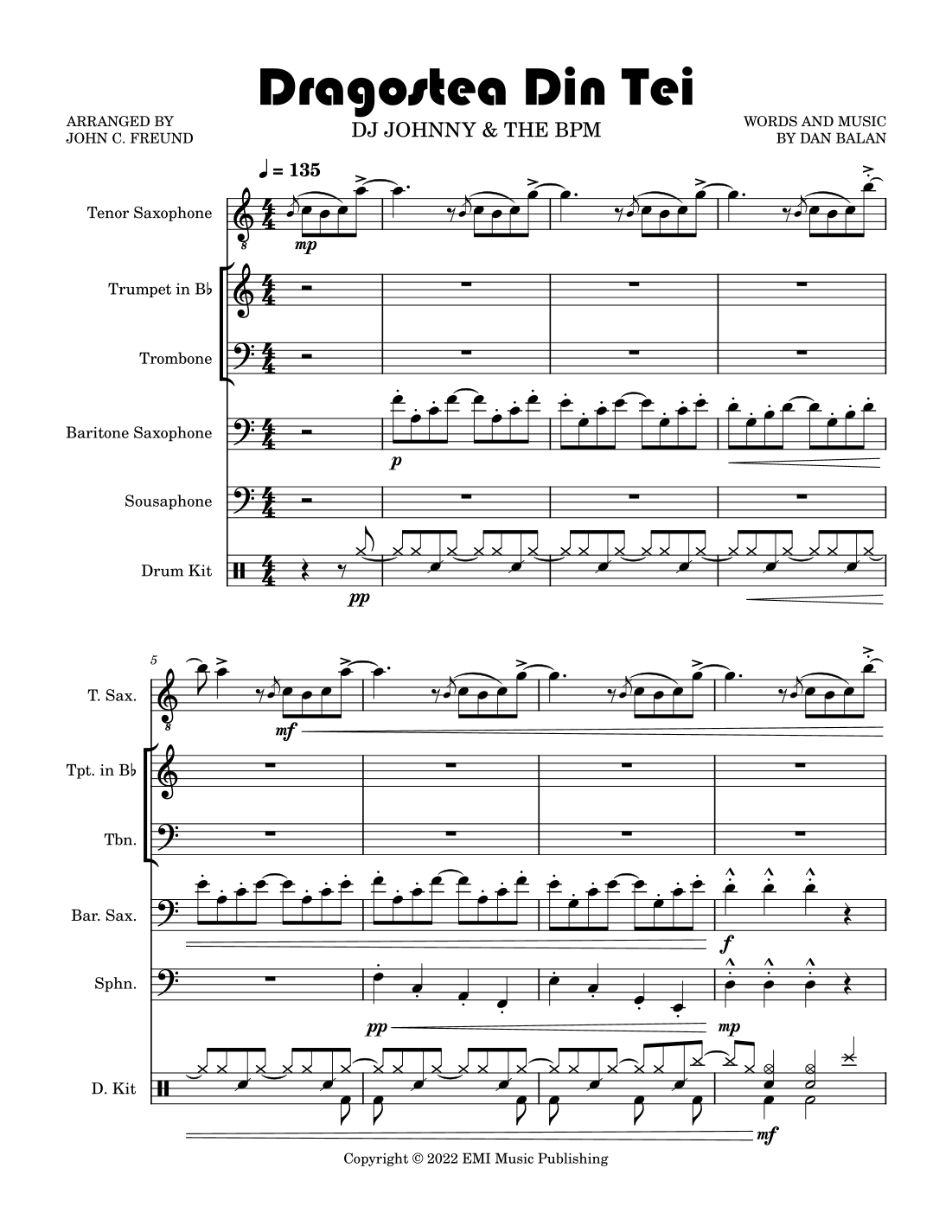Dragostea Din Tei (arr. John C. Freund) by Dan Balan Sheet Music for ...