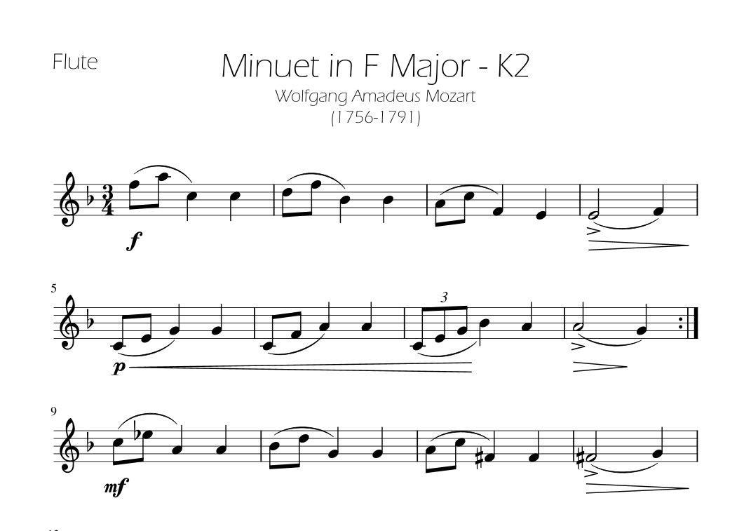Mozart - Minuet in F Major K2 - Flute Solo (arr. Ygor Nunes by Mozart ...
