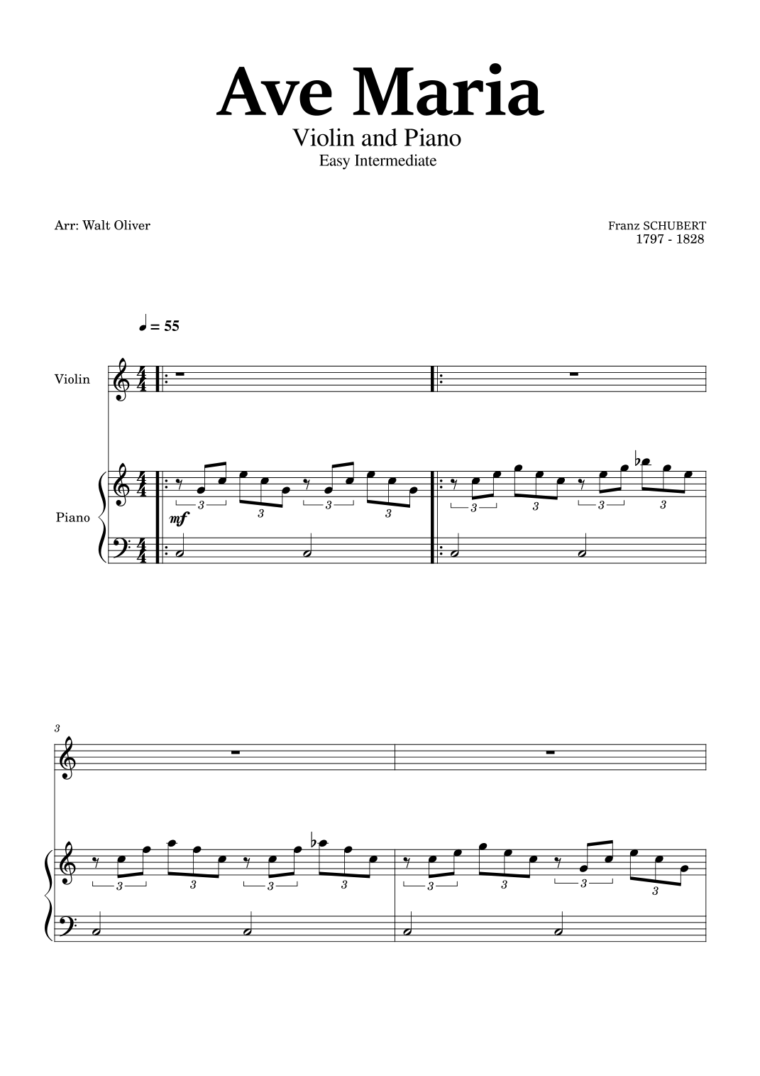 Ave Maria - Violin and Piano - Easy Intermediate - C major (Franz ...