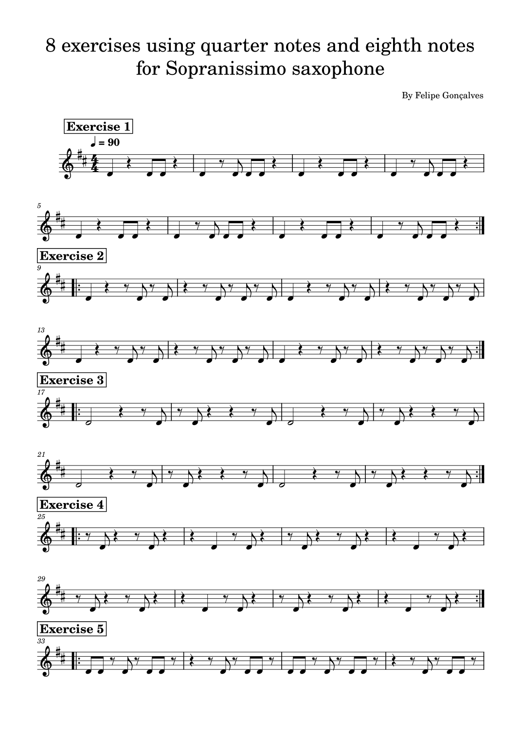 8 exercises using quarter notes and eighth notes for Sopranissimo ...