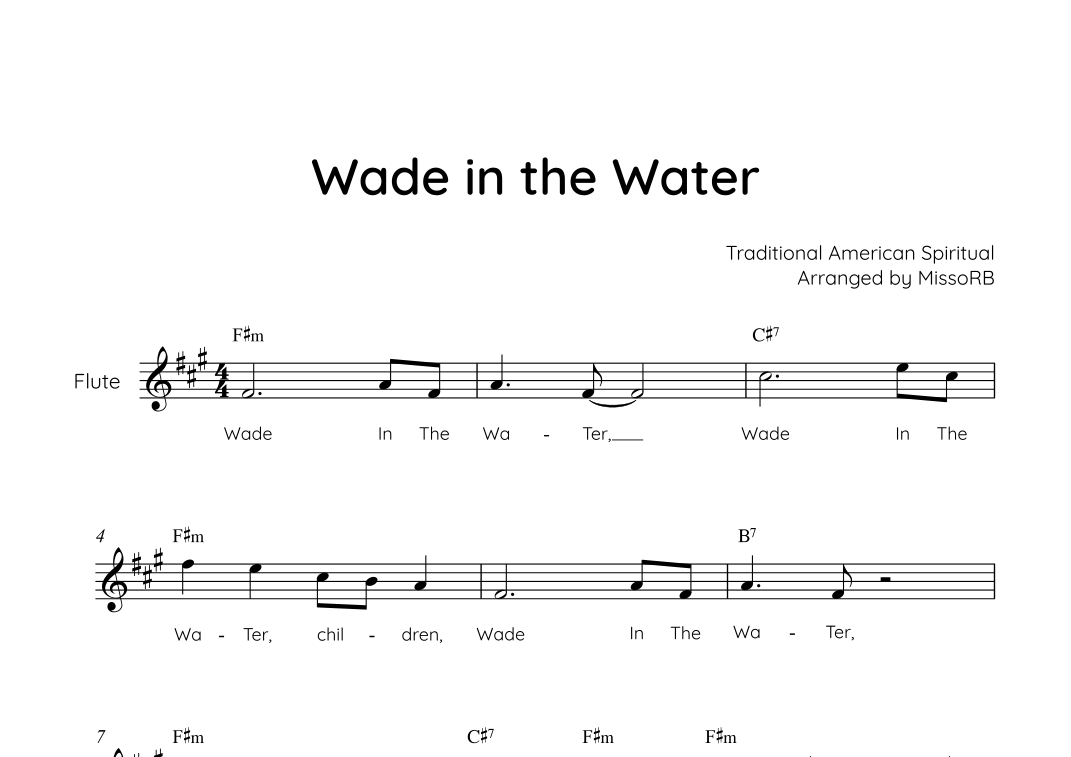 Wade in the Water - Flute in F#m With Chords & Lyric - Easy (arr ...
