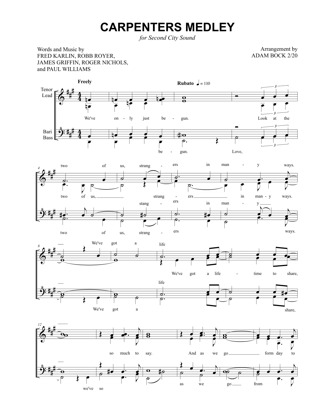 Medley: For All We Know with We've Only Just Begun (arr. Adam Bock) by ...