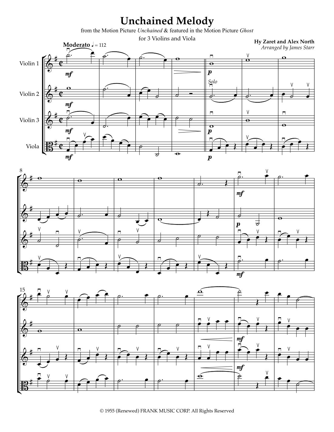 Unchained Melody (arr. James Starr) by Al Hibbler Sheet Music for ...