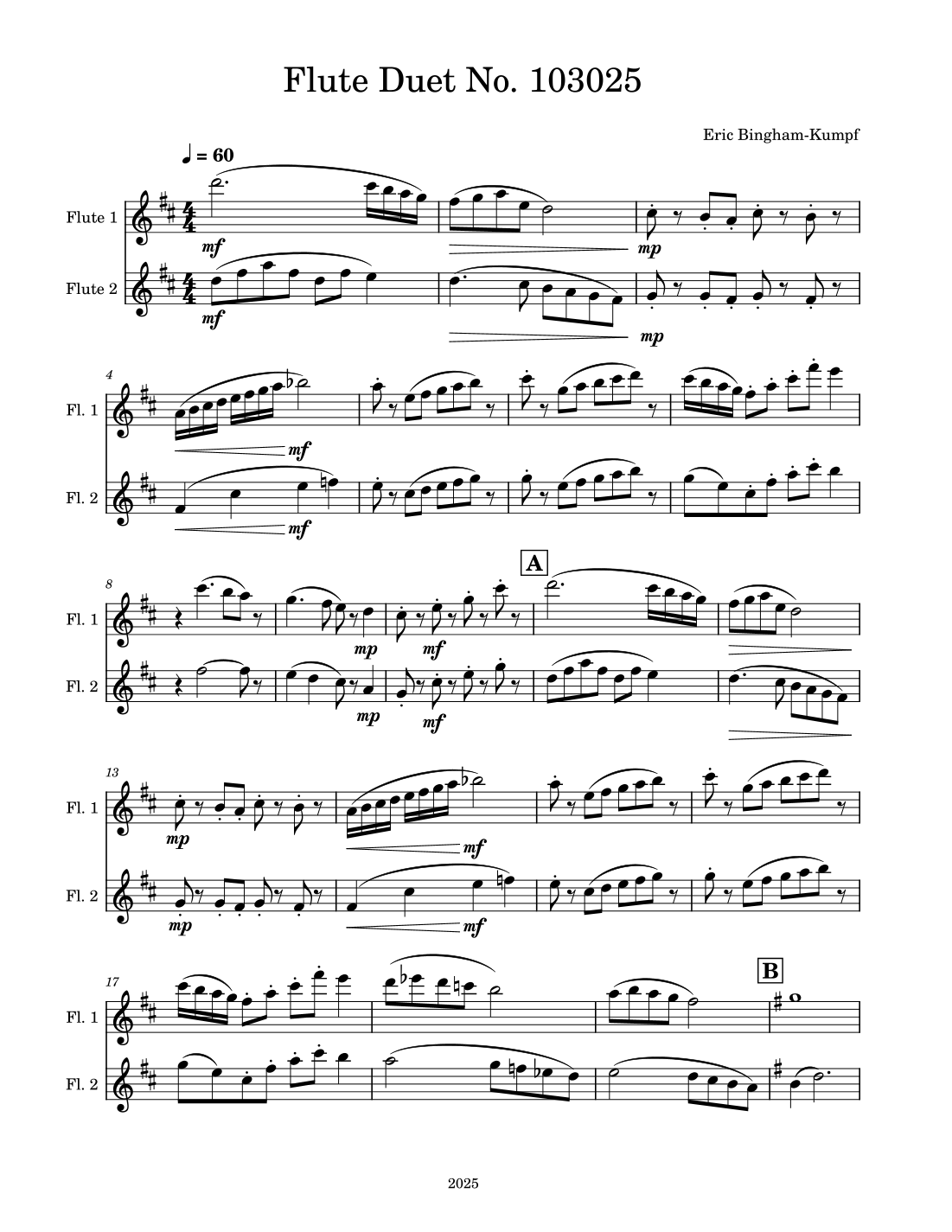 Flute Duet No. 103025 by Eric Bingham-Kumpf Sheet Music for Flute Duet ...