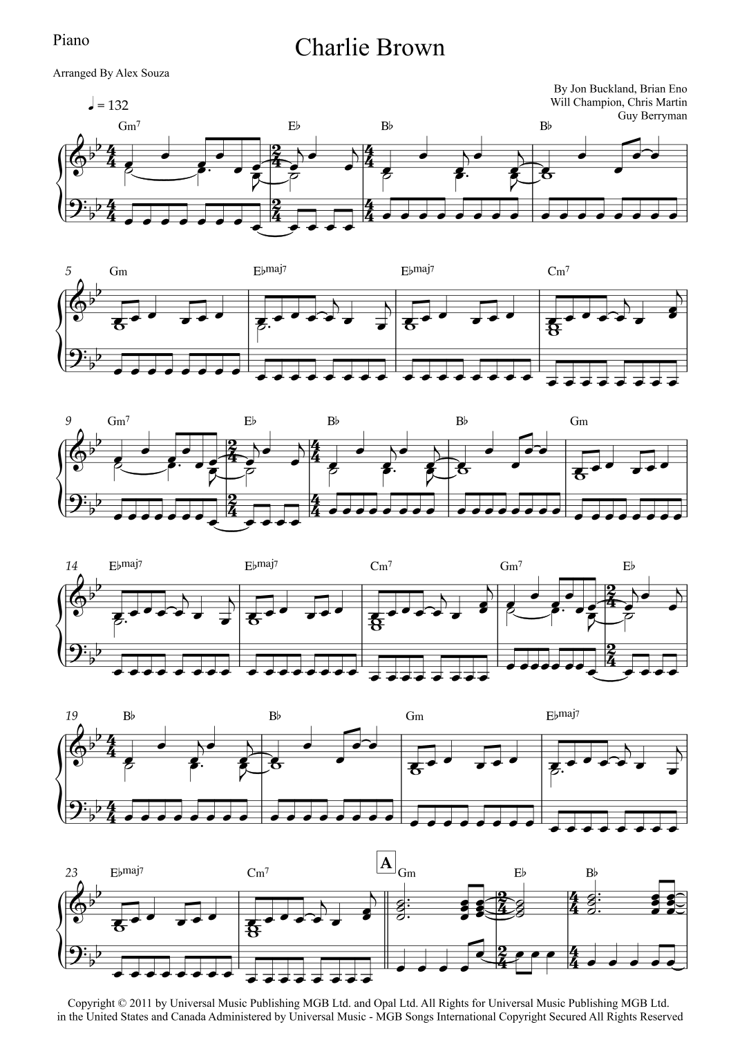 Charlie Brown (arr. Alex Souza) von Coldplay Noten zum Klavier, leicht ...