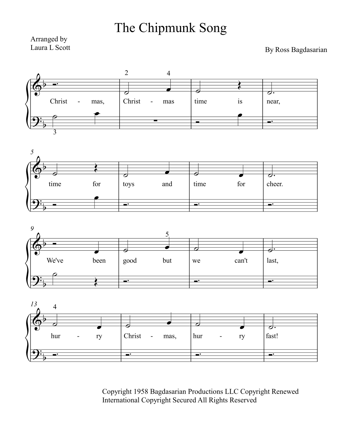 The Chipmunk Song (arr. Laura L Scott) by Alvin And The Chipmunks Sheet ...