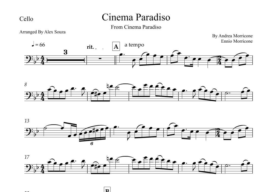 Cinema Paradiso (arr. Alex Souza) by Lang Lang Sheet Music for Cello ...