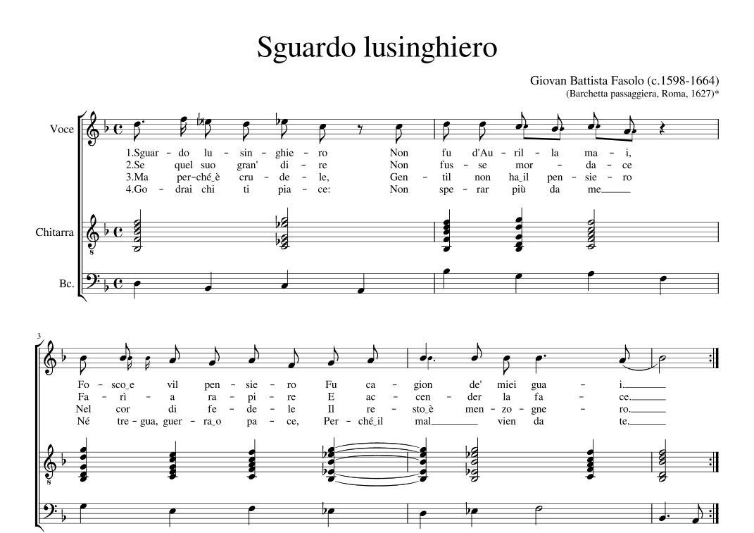 Sguardo lusinghiero (arr. Early Music Scores) by Giovan Battista Fasolo ...