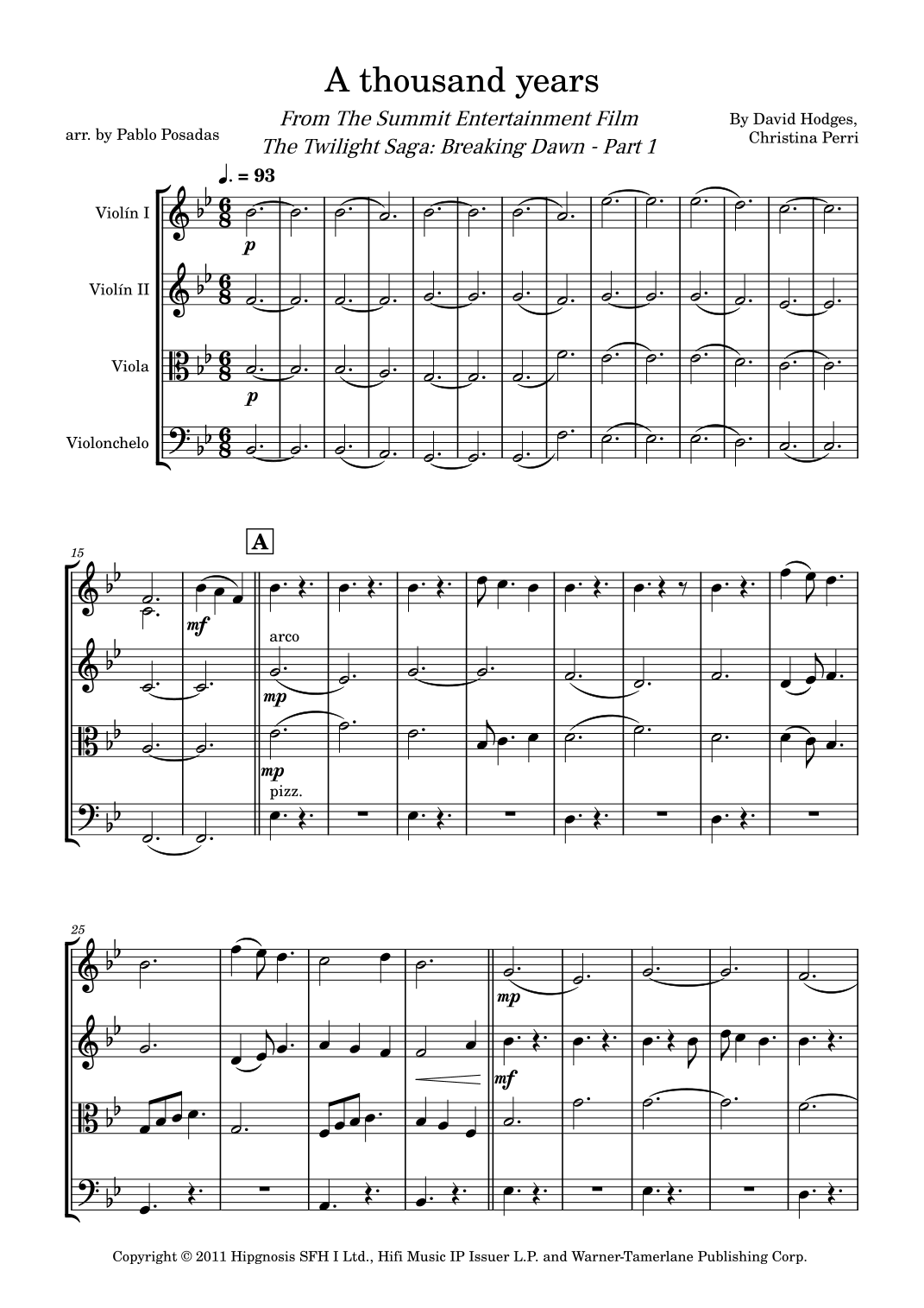 A Thousand Years (arr. Pablo Posadas) by Christina Perri Sheet Music ...