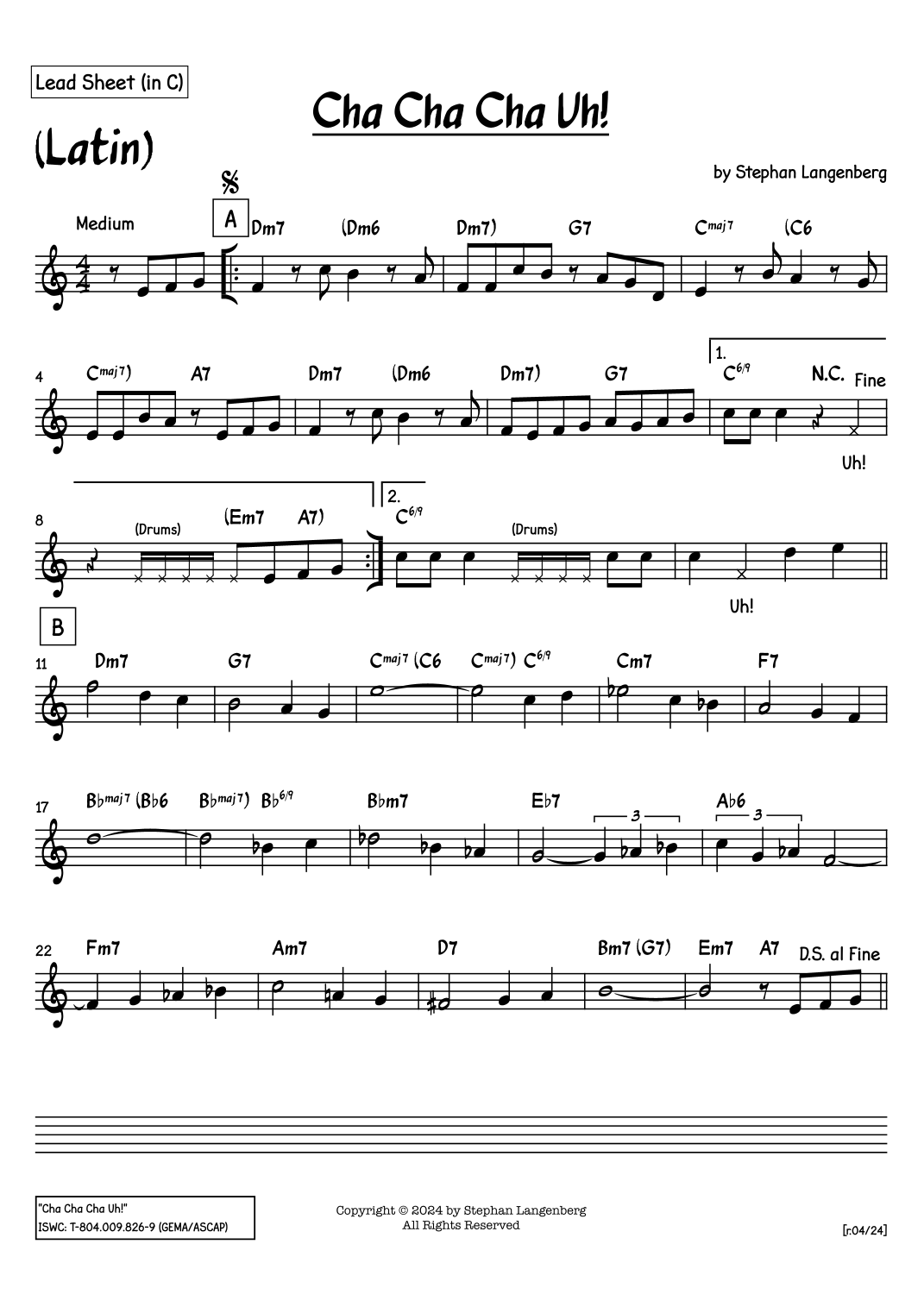 Cha Cha Cha Uh! Sheet Music | Stephan Langenberg | Lead Sheet / Fake Book