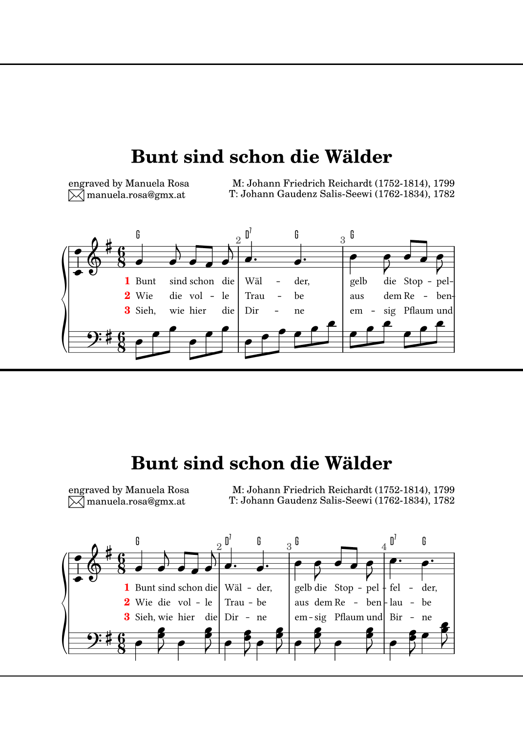 Bunt sind schon die Wälder for piano (arr. Manuela Rosa) by Johann ...