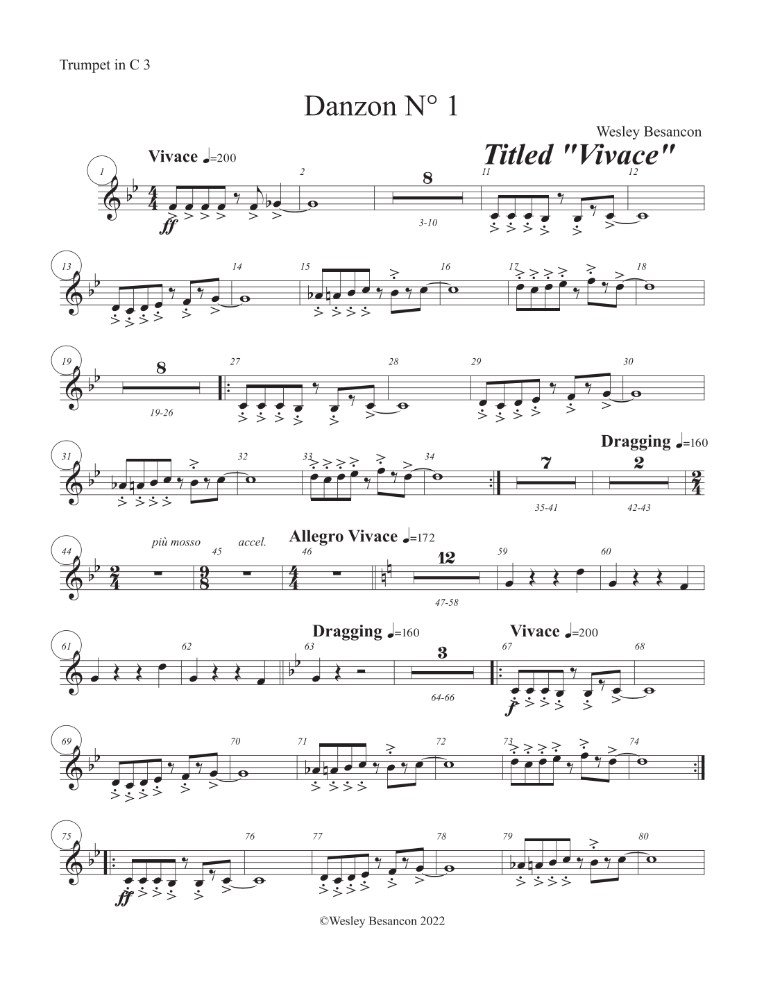 5 Danzons for Orchestra (3rd Trumpet in C) par Wesley Besancon ...