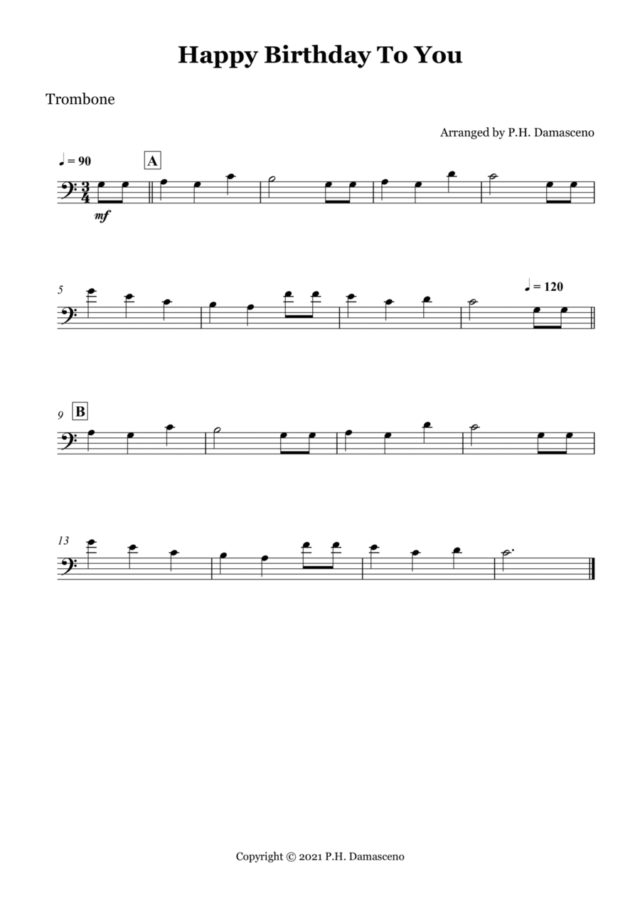Happy Birthday To You Trombone Solo Sheet Music Public Domain Happy Birthday To You Trombone Solo Sheet Music Public Domain