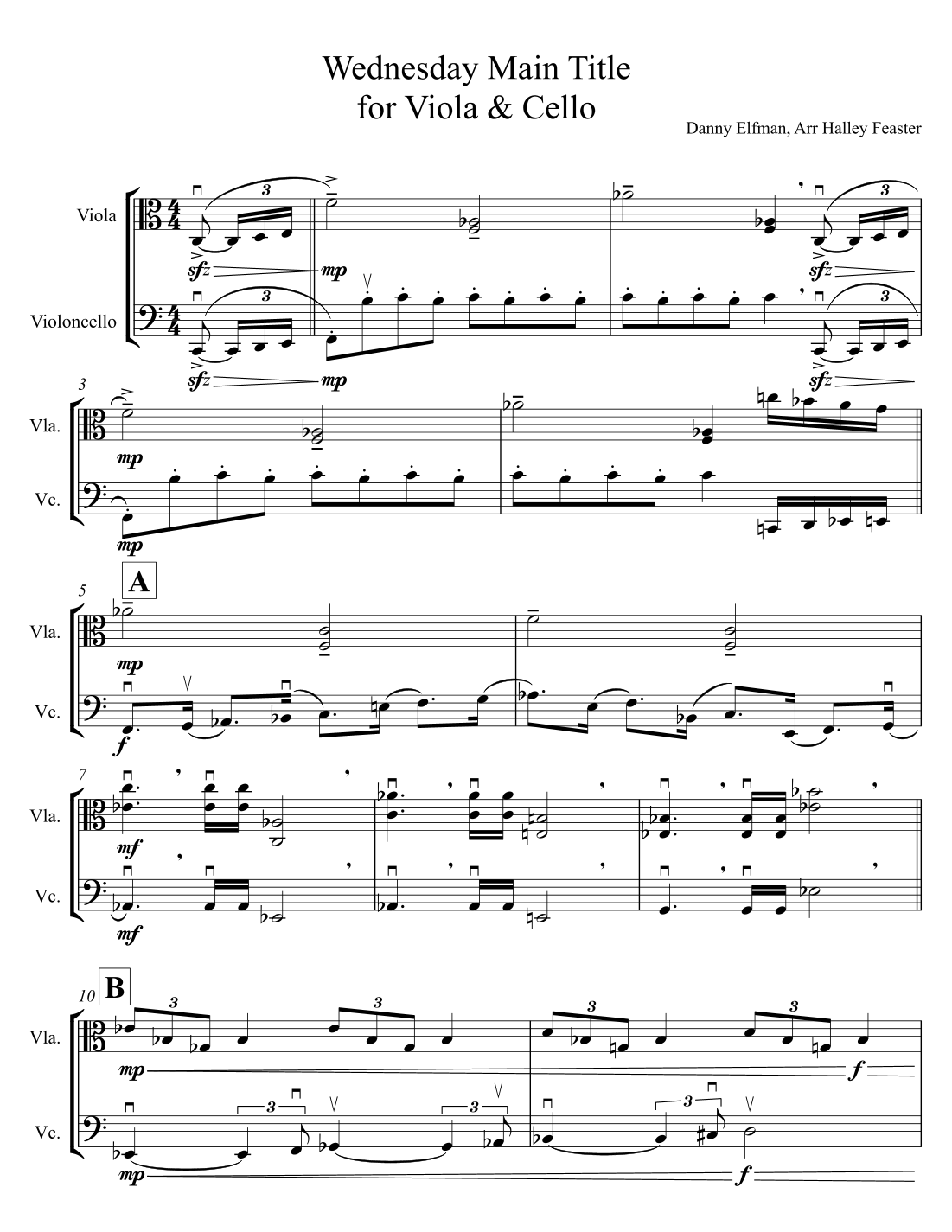 Wednesday Main Title Theme (arr. Halley Feaster) by Danny Elfman Sheet ...