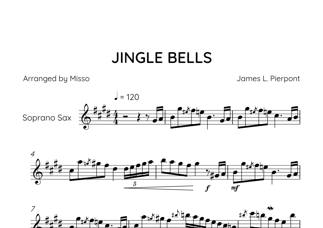 Jingle Bells - Soprano Sax in D Major - Advanced (arr. MissoRB) por James L. Pierpont Partituras ...