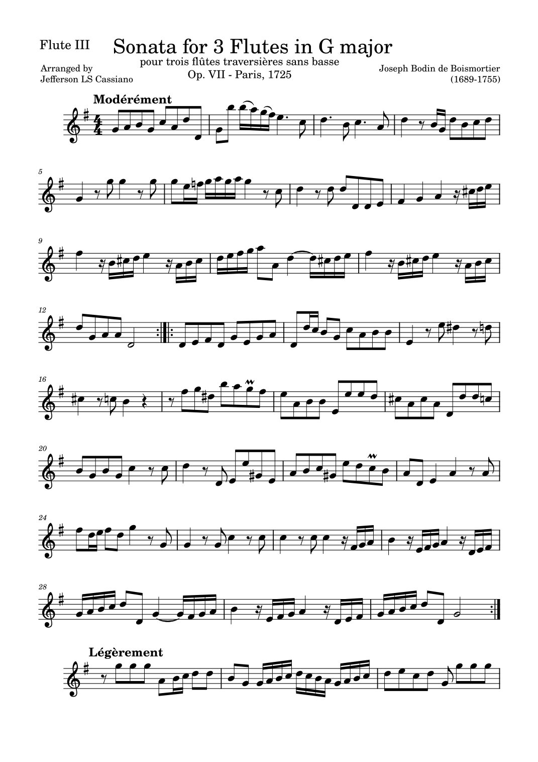Sonata for 3 Flutes in G Major – Solo Flute (Third Voice) – Boismortier ...