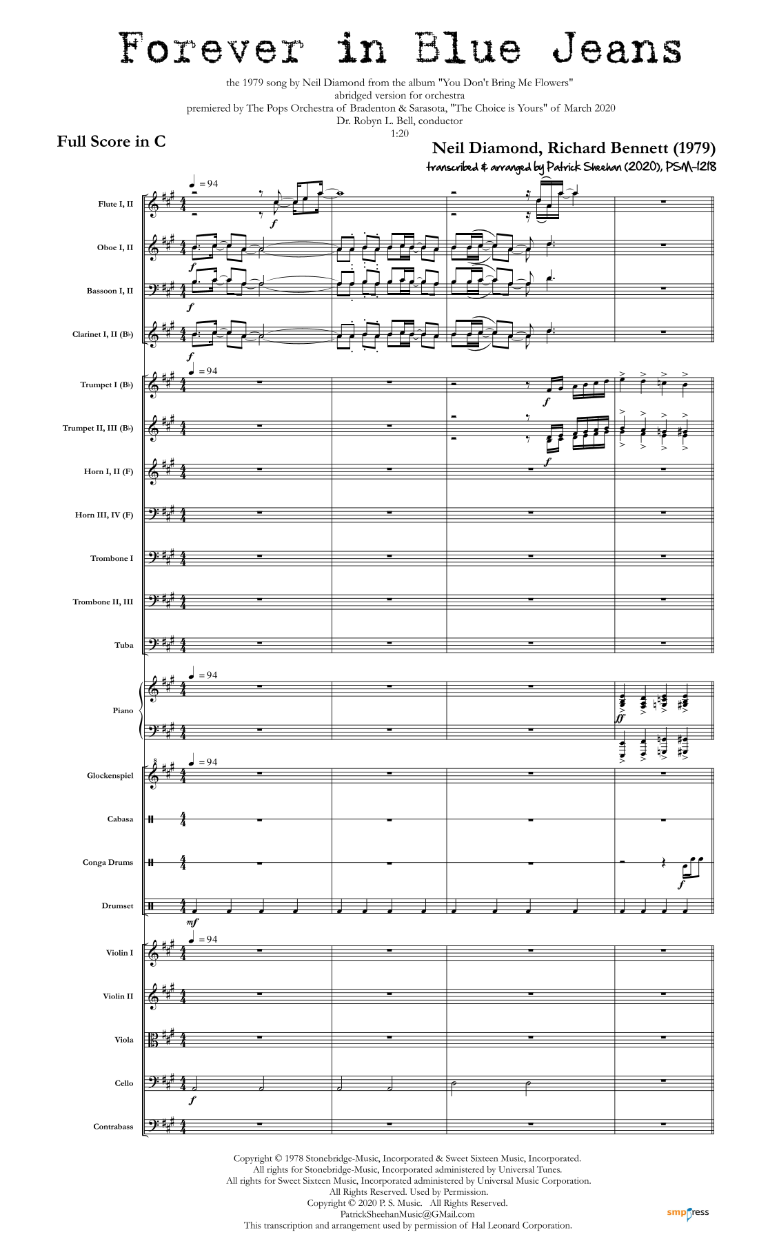 Forever In Blue Jeans (arr. Patrick Sheehan) por Neil Diamond ...