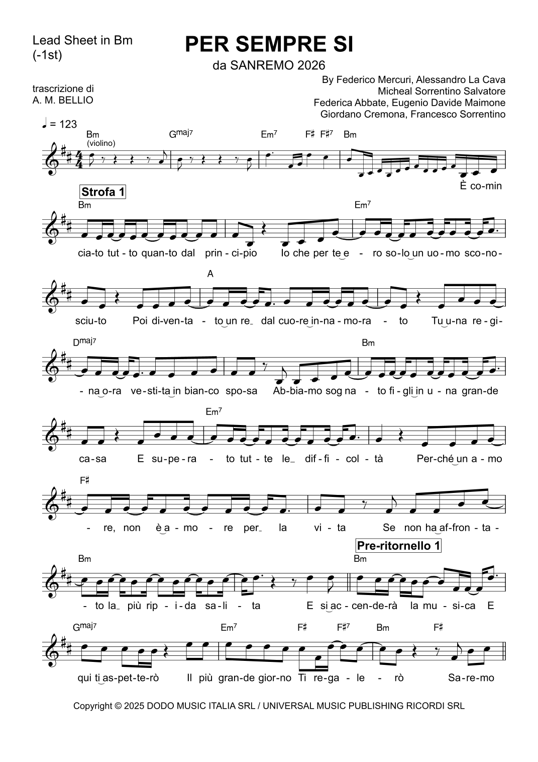 Per Sempre Si (arr. Alberto Mattia Bellio) by Federico Mercuri Sheet ...