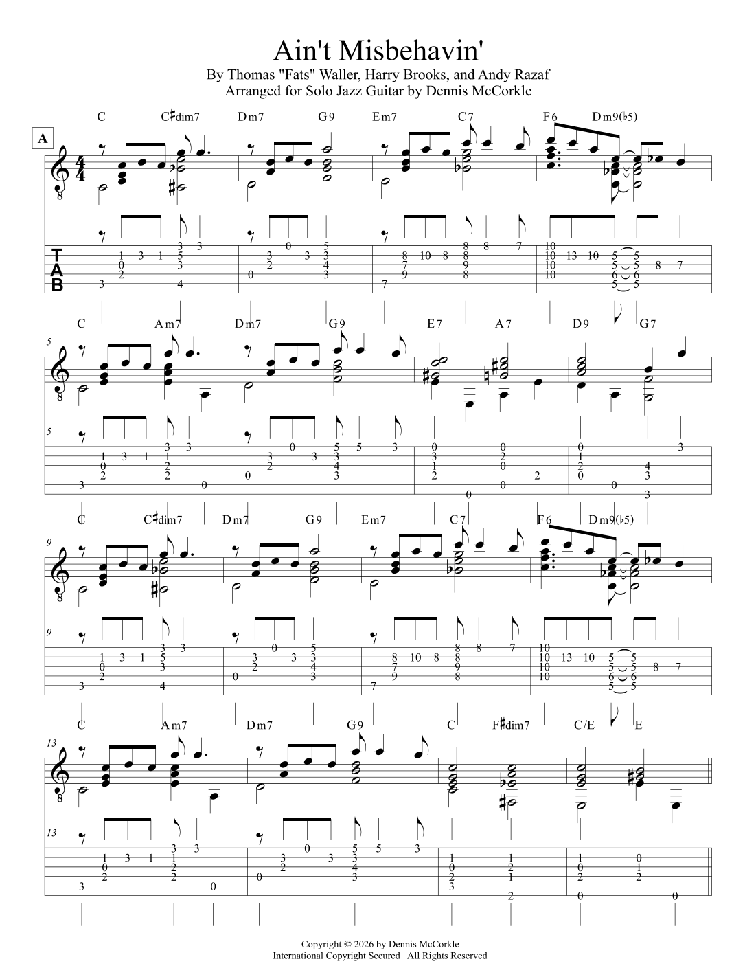 Ain't Misbehavin' (arr. Dennis McCorkle) by Various Sheet Music for ...