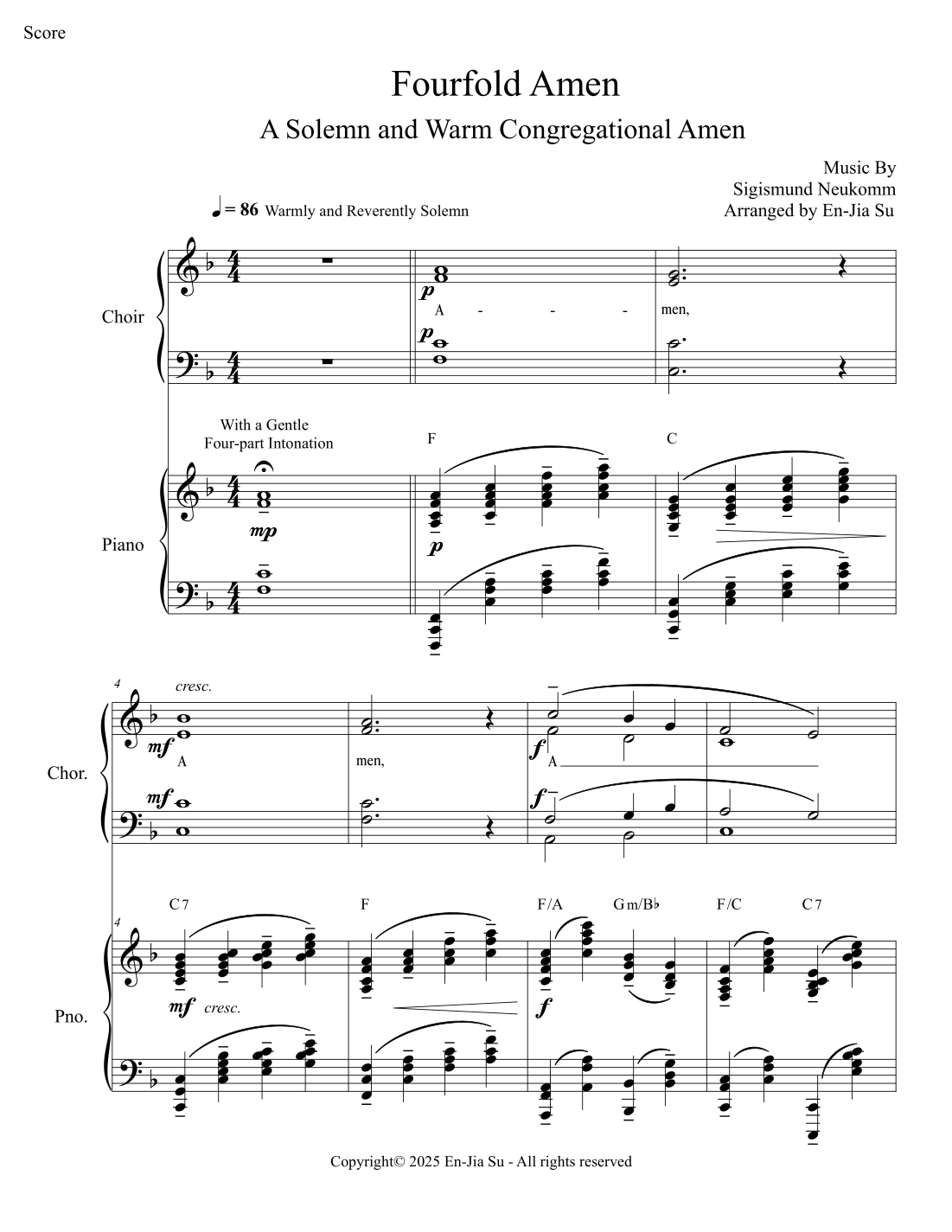 Fourfold Amen (arr. En-Jia Su) by En-Jia Su Sheet Music for Piano Solo ...