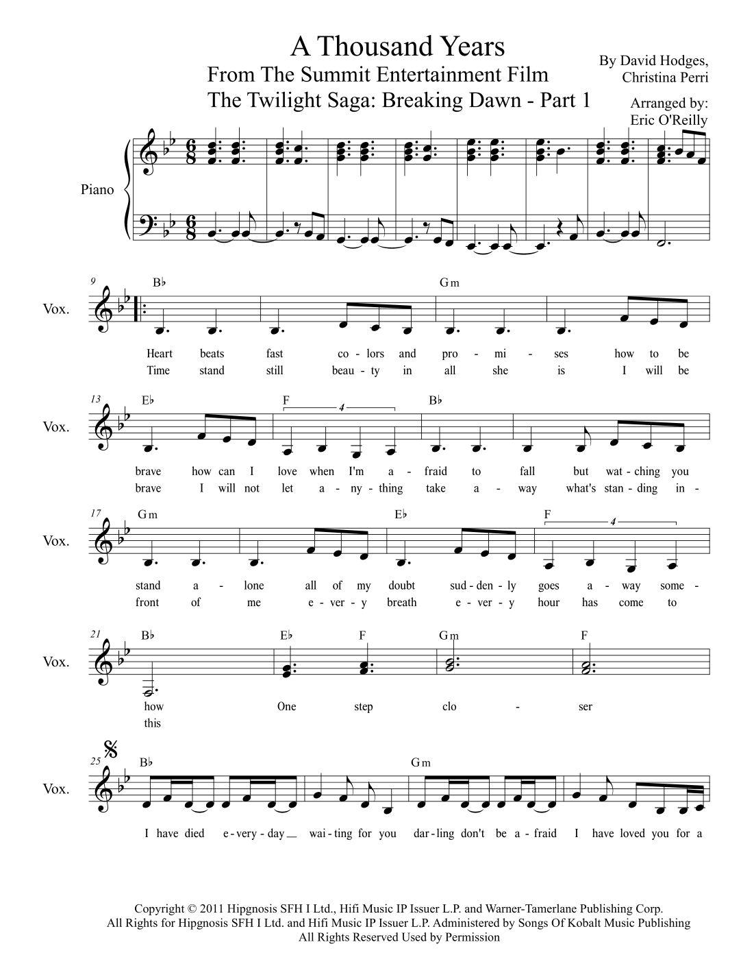 A Thousand Years (arr. Eric O'Reilly) por Christina Perri Partituras ...